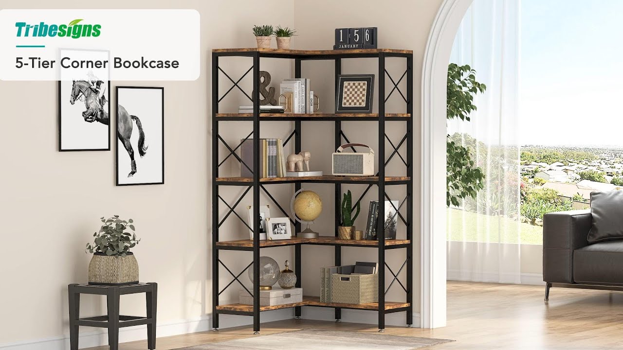Tribesigns Corner Bookshelf, 5-Shelf Corner Etagere Bookcase, Corner ...
