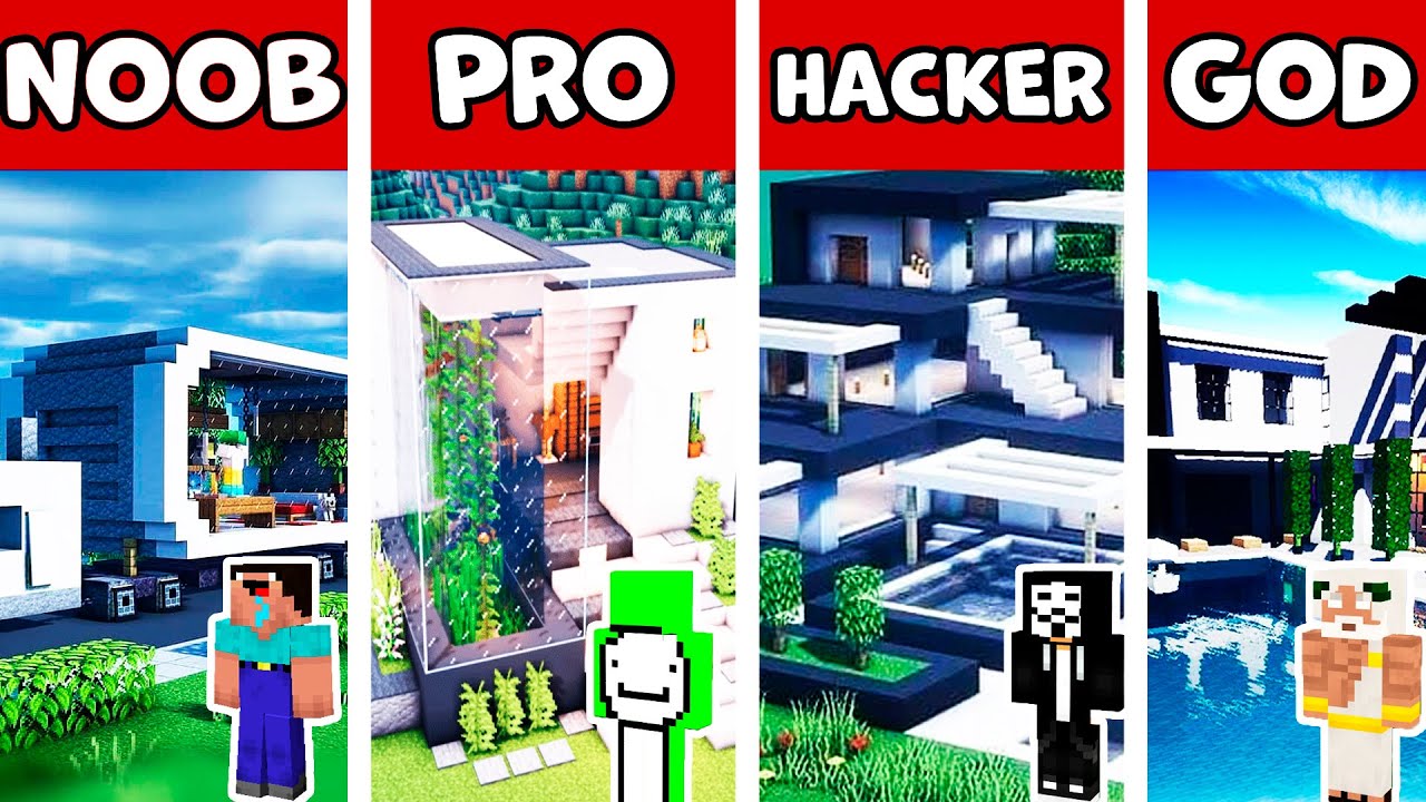 Minecraft Battle : Family Modern House Build Challenge / Noob Vs Pro Vs ...