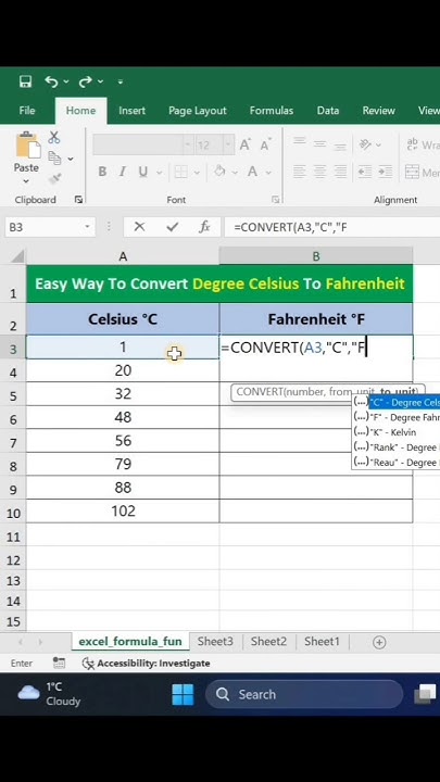How to convert Celsius into Fahrenheit in Microsoft Excel || Celsius change Fahrenheit|| - YouTube