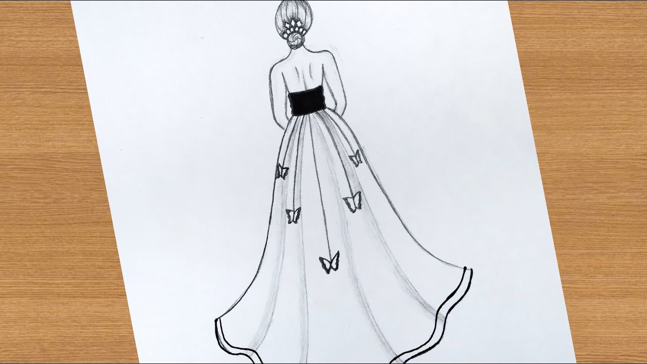 How to draw a beautiful girl with butterfly dress // easy girl drawing ...
