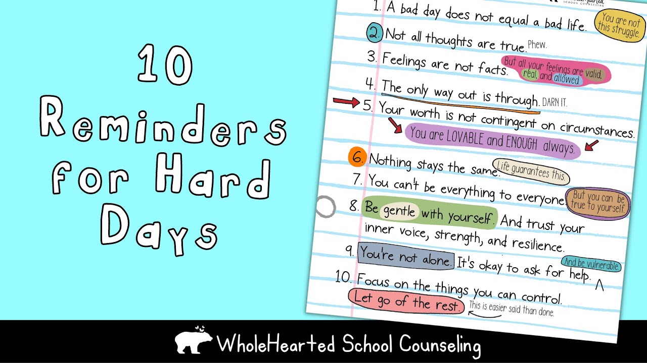 Reminders for Hard Days by WholeHearted School Counseling - YouTube