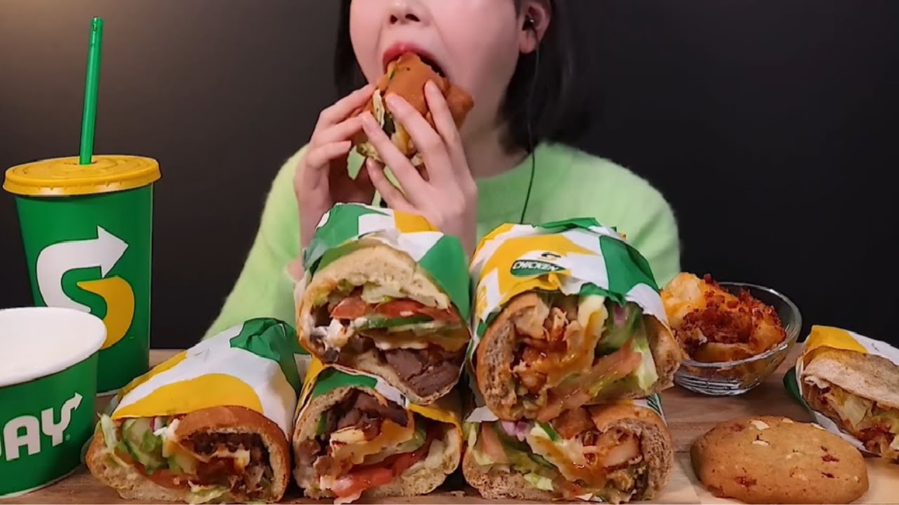 ASMR MUKBANG SUBWAY Sandwiches & Snacks - YouTube
