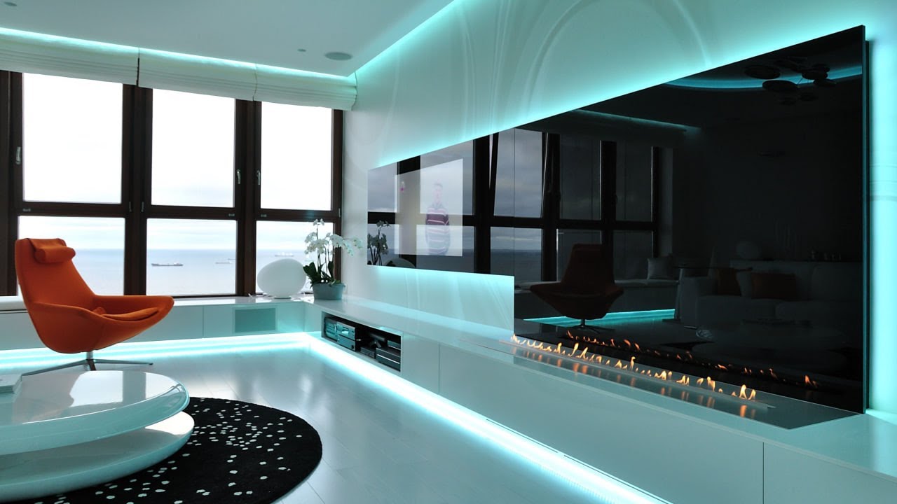 High tech in the interior of the living room - YouTube