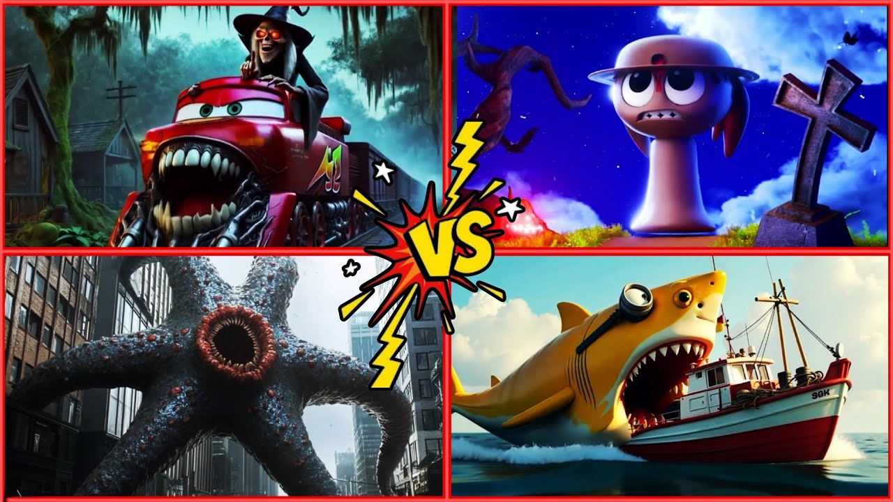 Mc Queen Train 🆚 Sprunki Horrox 🆚 Hungry Star 🆚 Minion shark - Spinning ...
