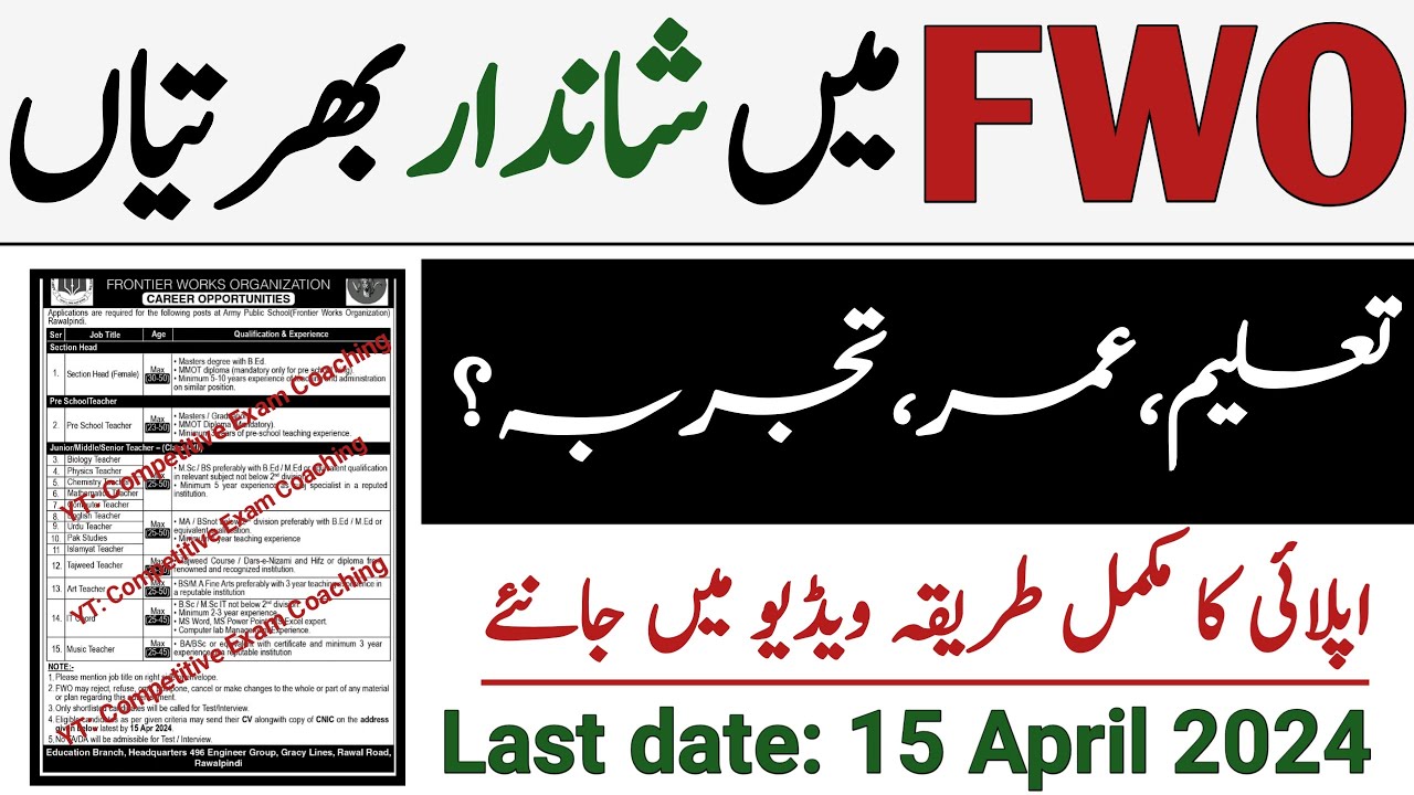 FWO jobs 2024|Latest Government jobs 2024|New Jobs 2024 in Pakistan ...