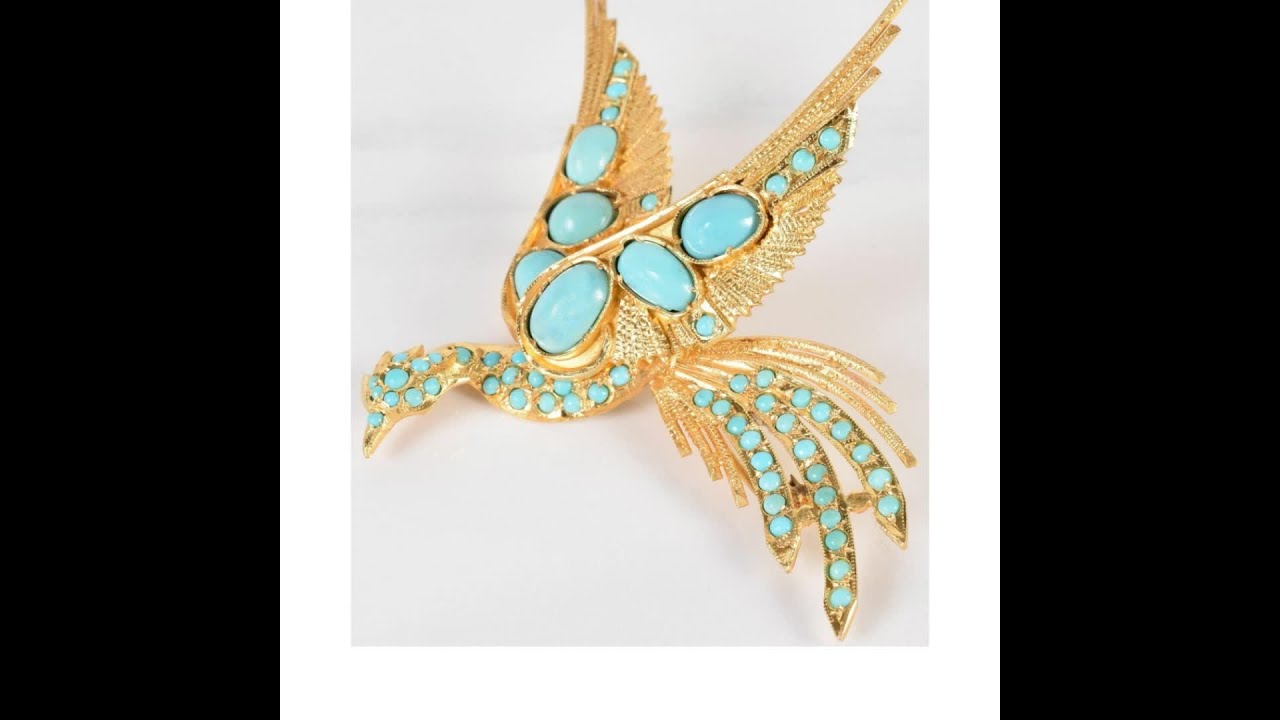 Striking 18K Gold & Turquoise Phoenix Brooch Exquisite Detail 20.11g ...