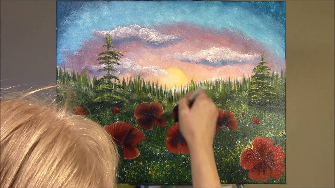 How to sponge paint a fantasy landscape part 2 ~ Wild Poppies ~ - YouTube