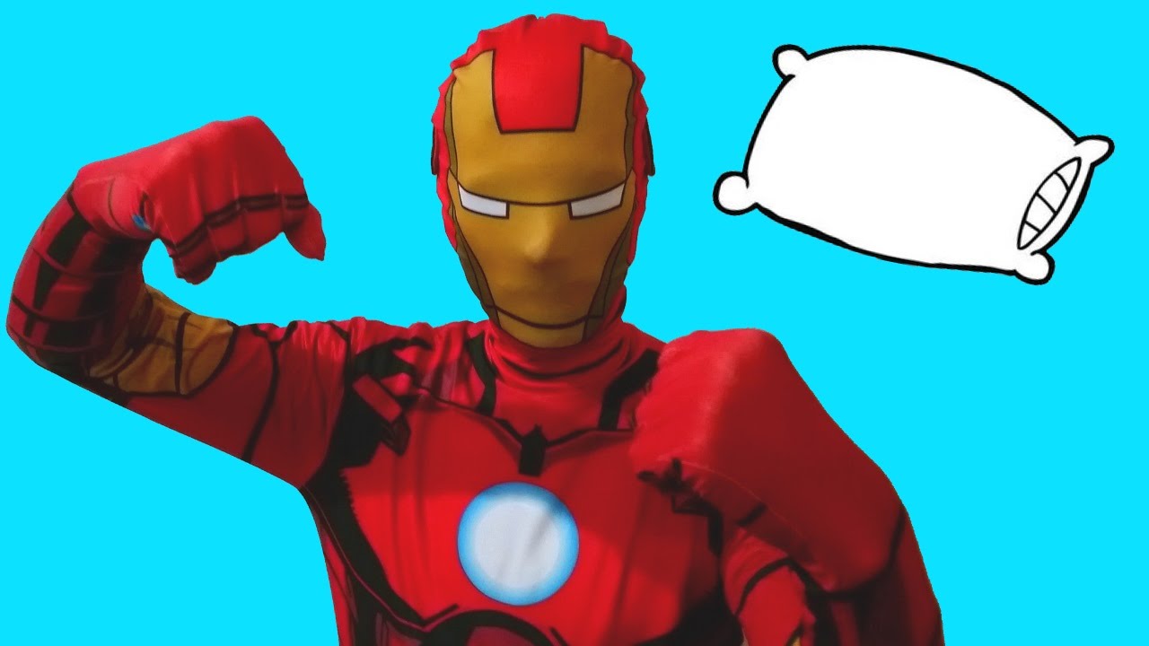 SPIDERMAN TRIES TO SLEEP w/ IRON MAN - superhero fun in real life - YouTube