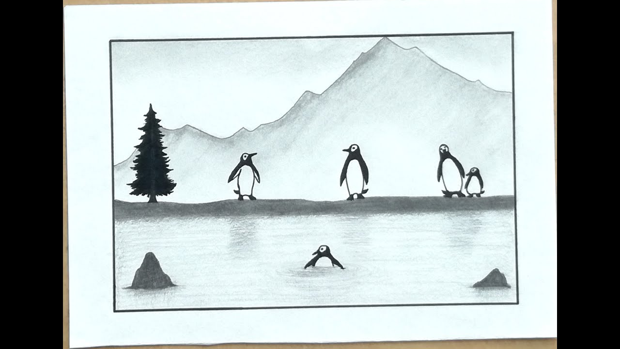 How To Draw Easy Penguin Scenery|Pencil Shading for Beginners|Easy ...