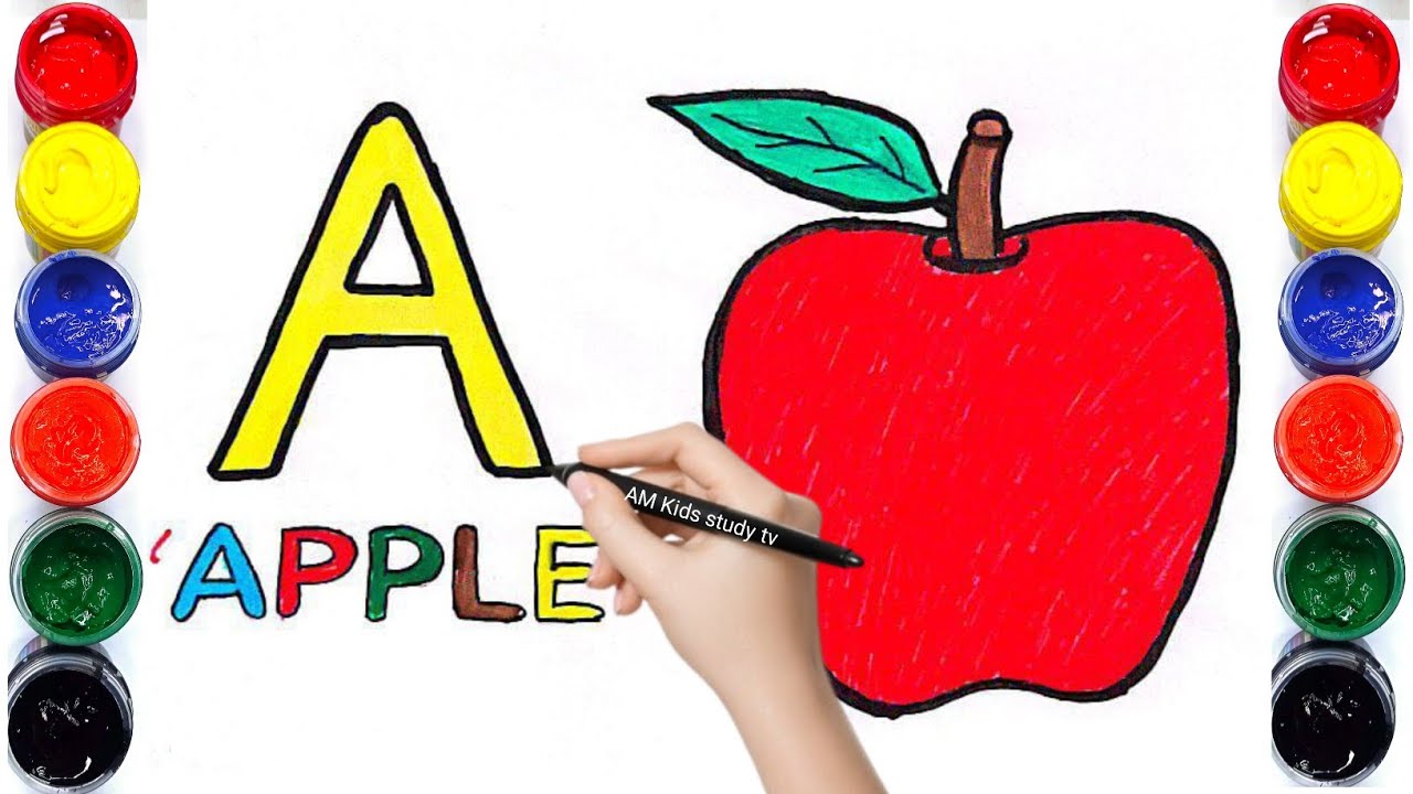How to draw Apple(easy)//learn alphabet A With drawing and colouring ...