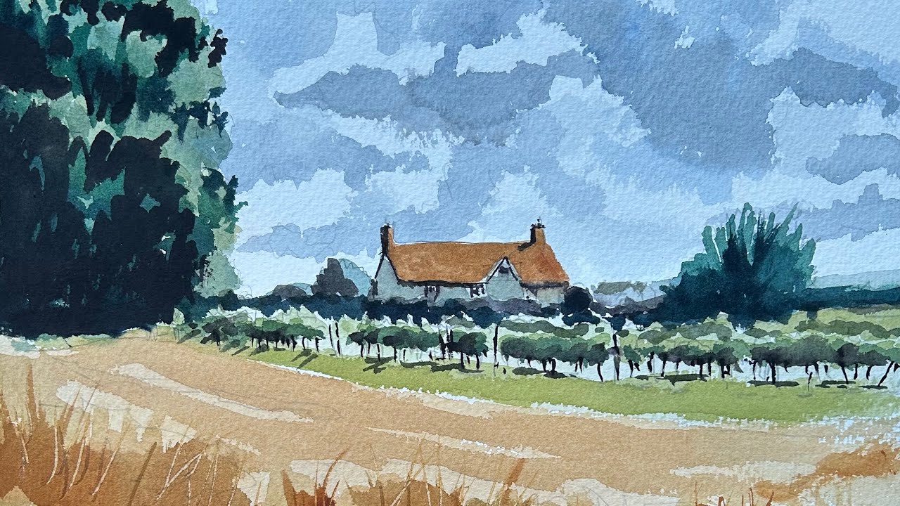 Simplify a Busy Landscape in Watercolour | Vineyard Scene Step-by-Step ...