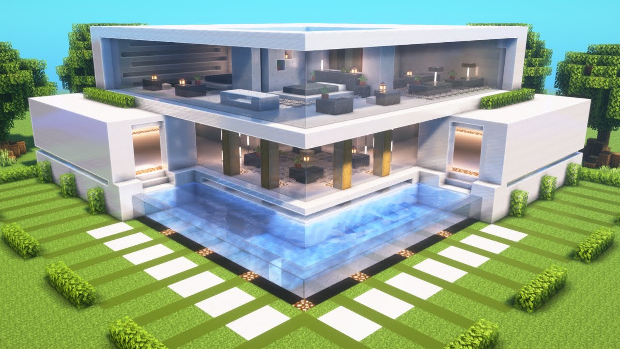 I BUILT a GIGANTIC MODERN HOUSE in Minecraft | Minecraft tutorial (#39 ...