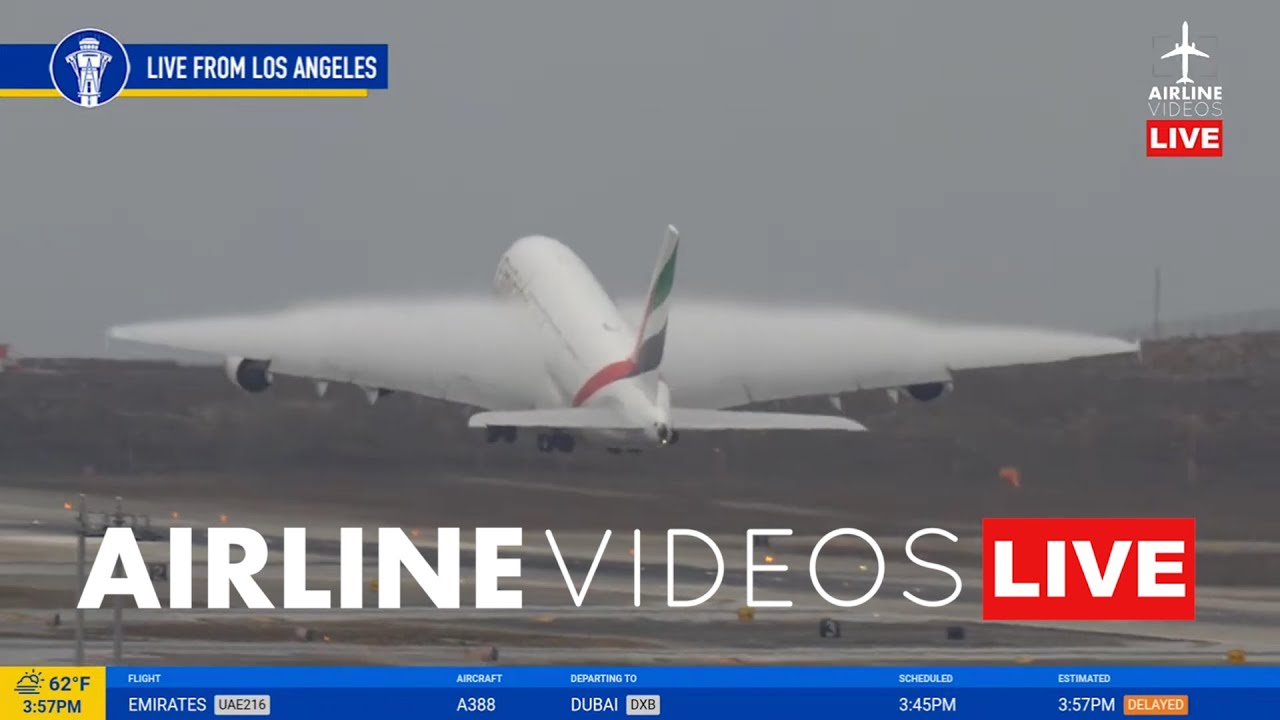 EPIC Wing Fluff Action! Emirates & Lufthansa Takeoffs at LAX | Live ...
