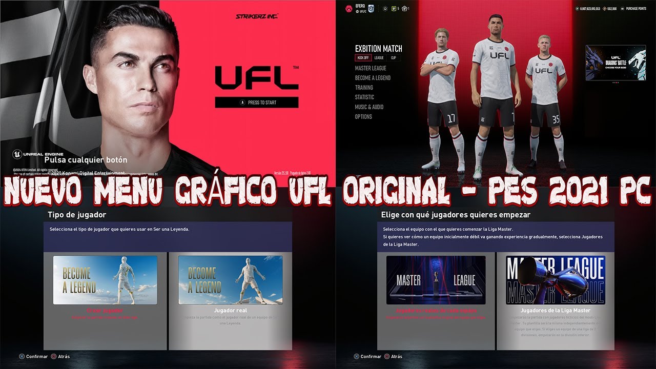 NUEVO MENU GRÁFICO UFL ORIGINAL - PES 2021 PC - YouTube