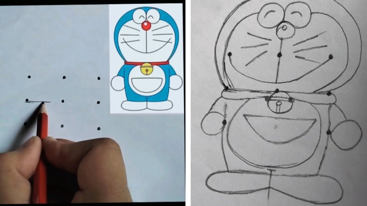 how to make sketching of Doraemon with dotes on easy way - YouTube