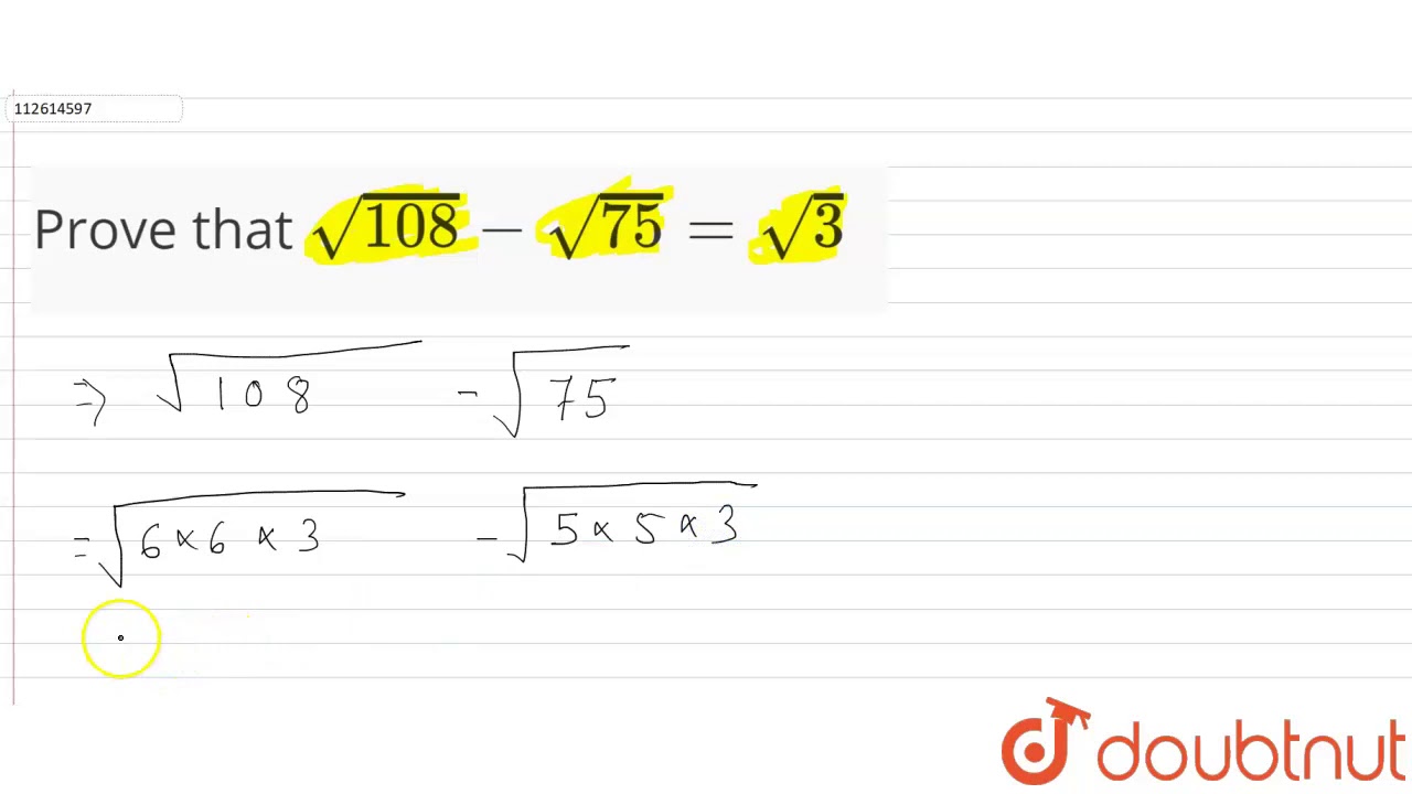 Prove That sqrt 108 Sqrt 75 Sqrt3 YouTube