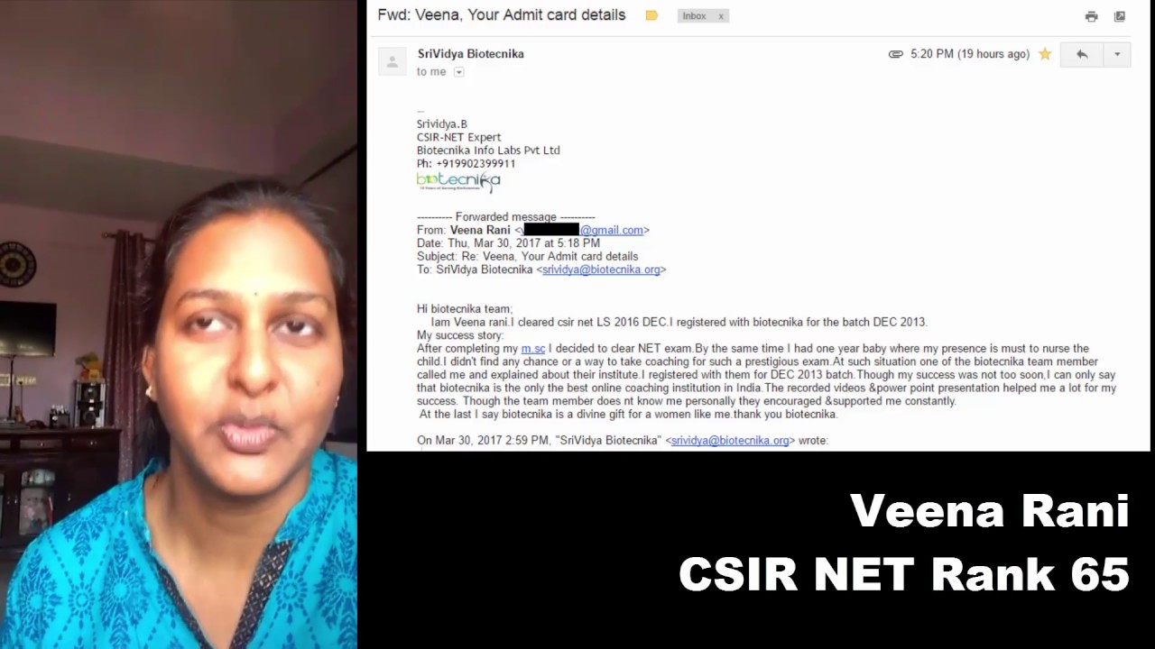 BioTecNika Coaching Review: Veena Rani Qualifies CSIR NET & gives ...
