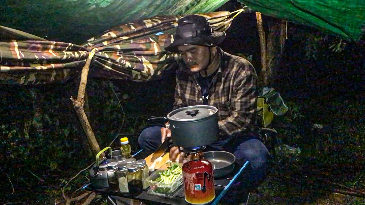 Solo Camping in heavy rain, Thunderstorm, Cooking, and Relaxing. - YouTube