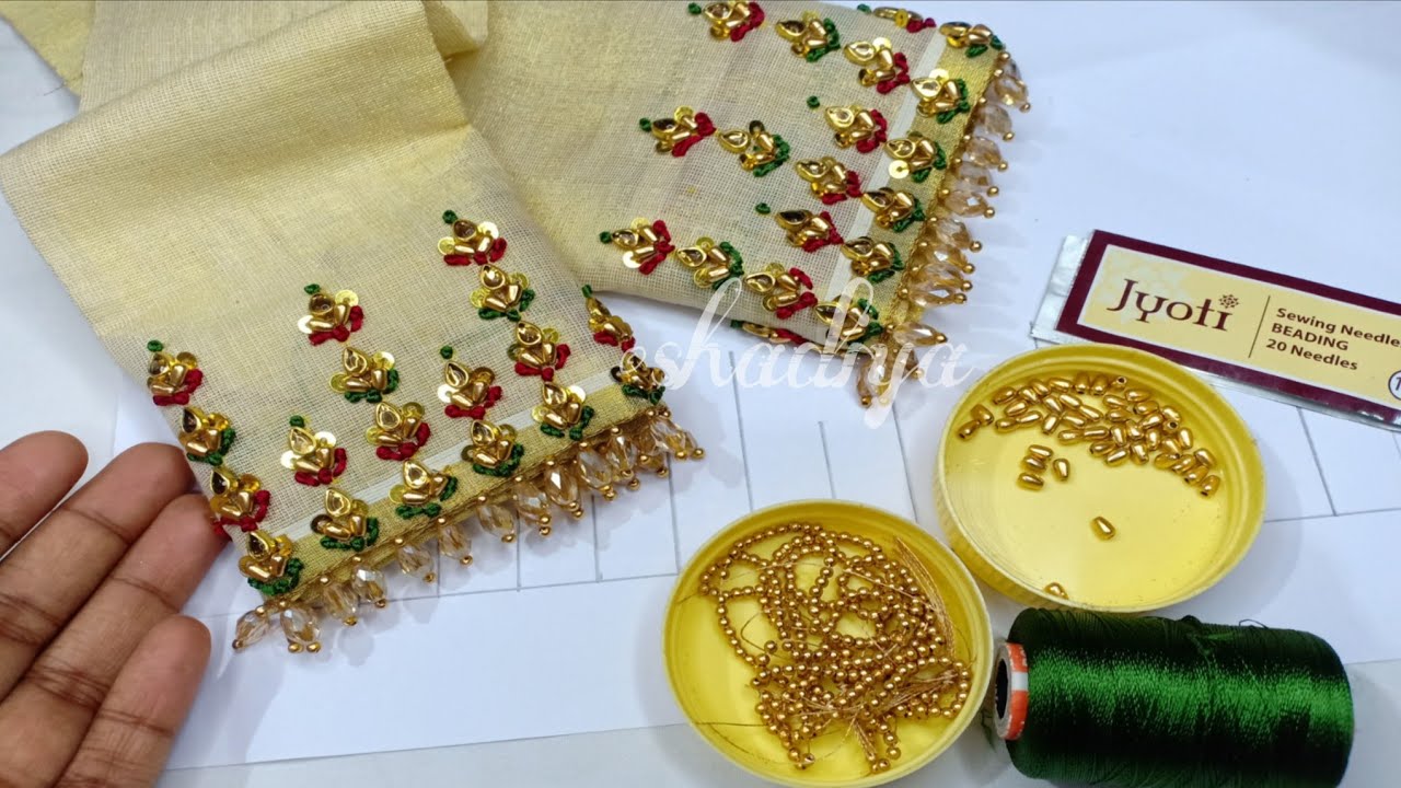 Sleeve embroidery with simple beadwork and hangings|border embroidery ...