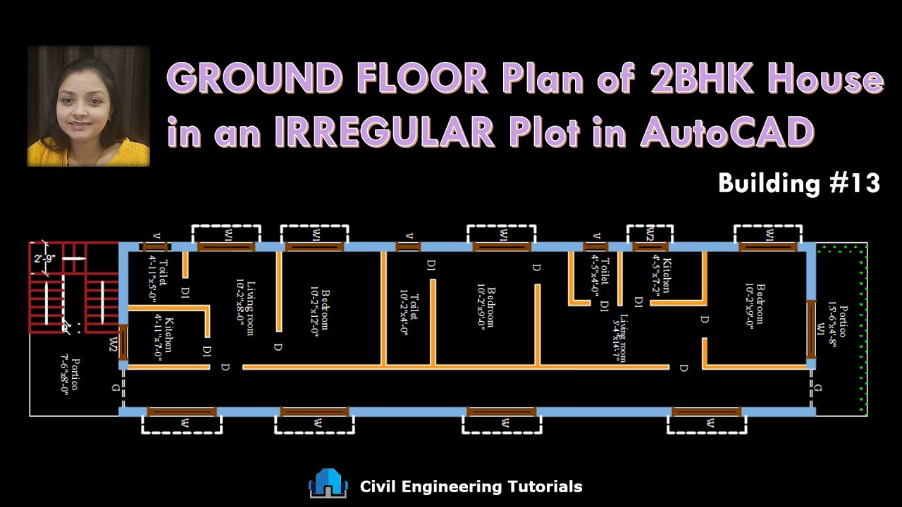 GROUND FLOOR Plan of 2BHK House in an IRREGULAR Plot in AutoCAD ...