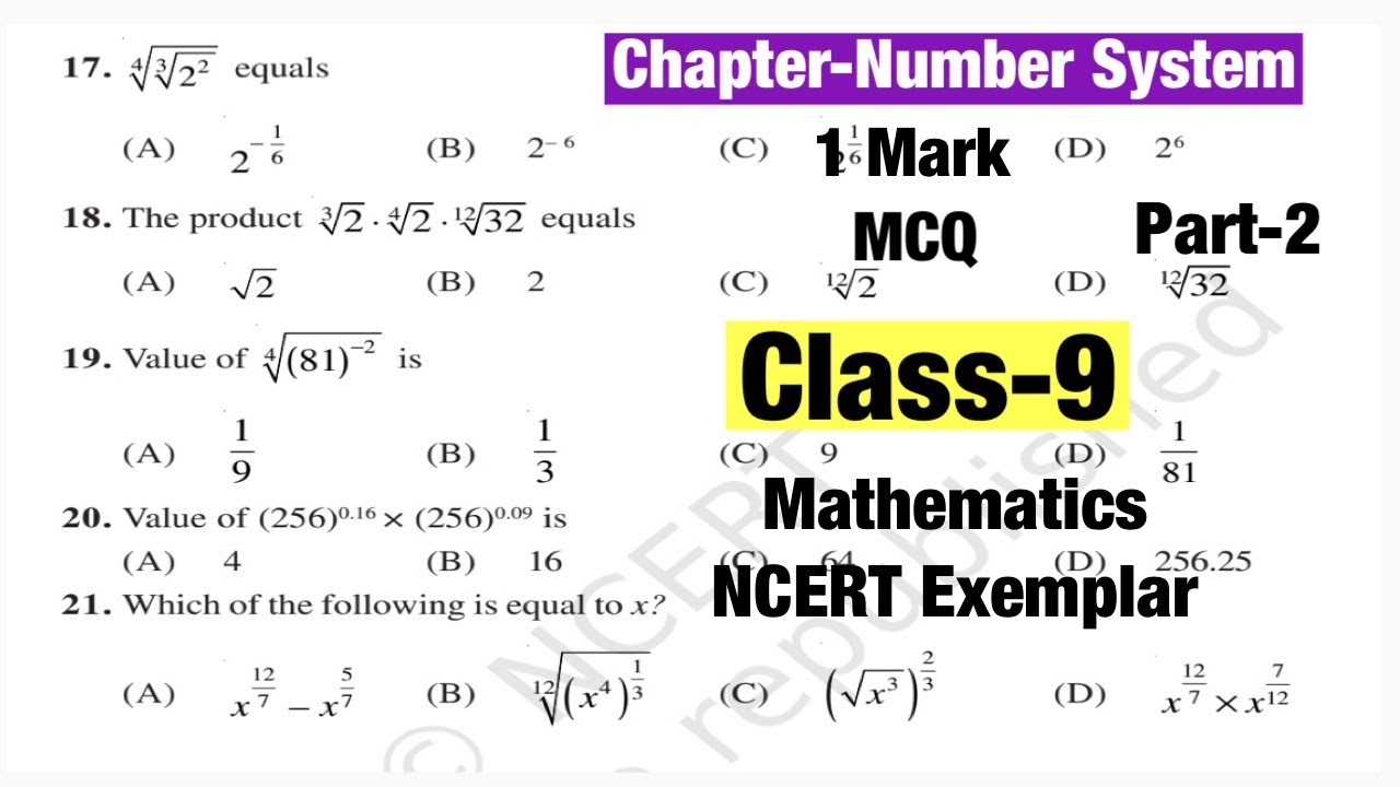 Number system class 9 NCERT Exemplar | class 9 I Exercise 1.1 I MCQ ...