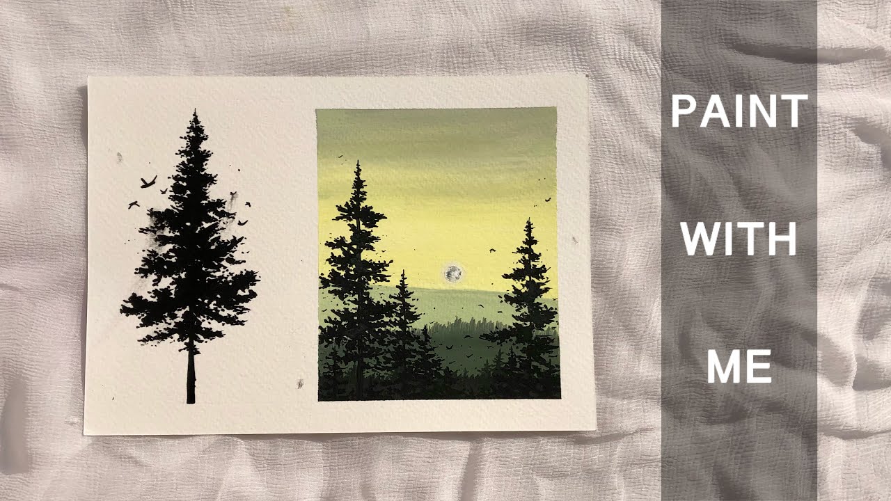 How to paint a pine tree 🌲// Gouache painting - YouTube