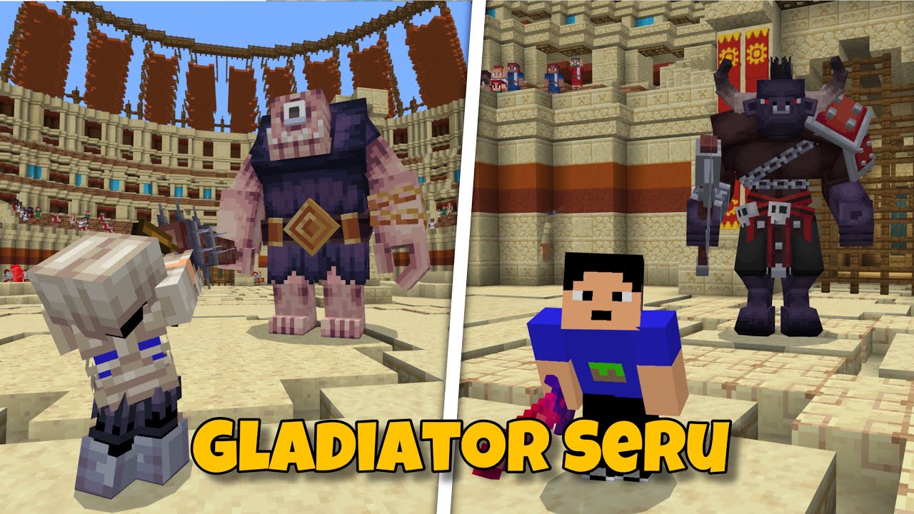 KITA MELAWAN MONSTER RAKSASA DI GLADIATOR MCPE - YouTube