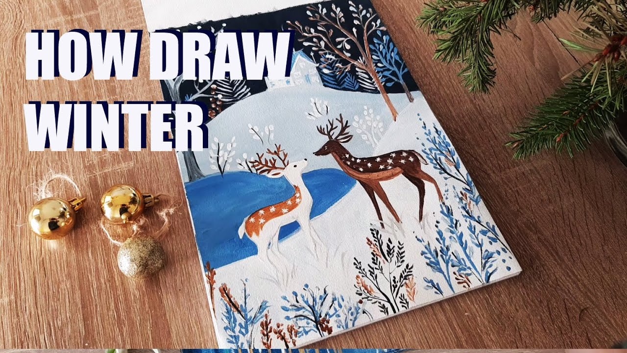 How to draw a winter landscape | Drawing idea for Christmas - YouTube