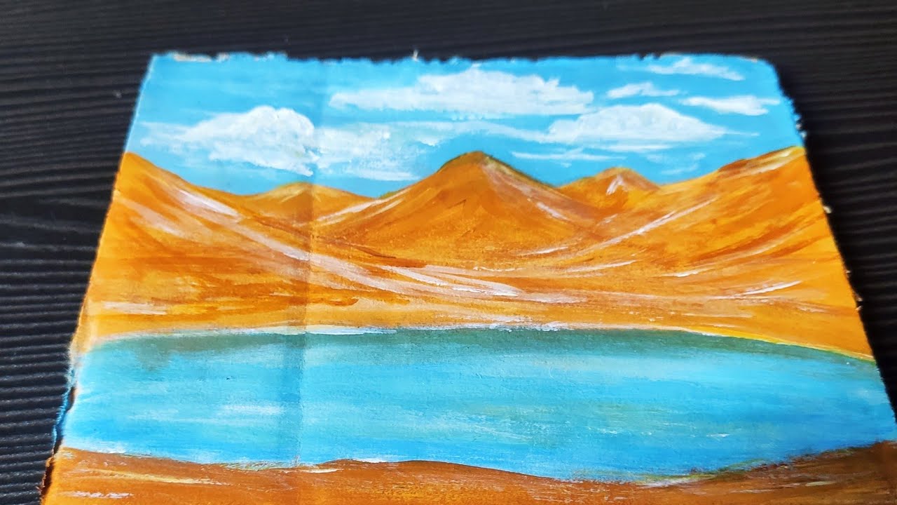 Simple Landscape painting on cardboard | Easy Acrylic Painting. # ...