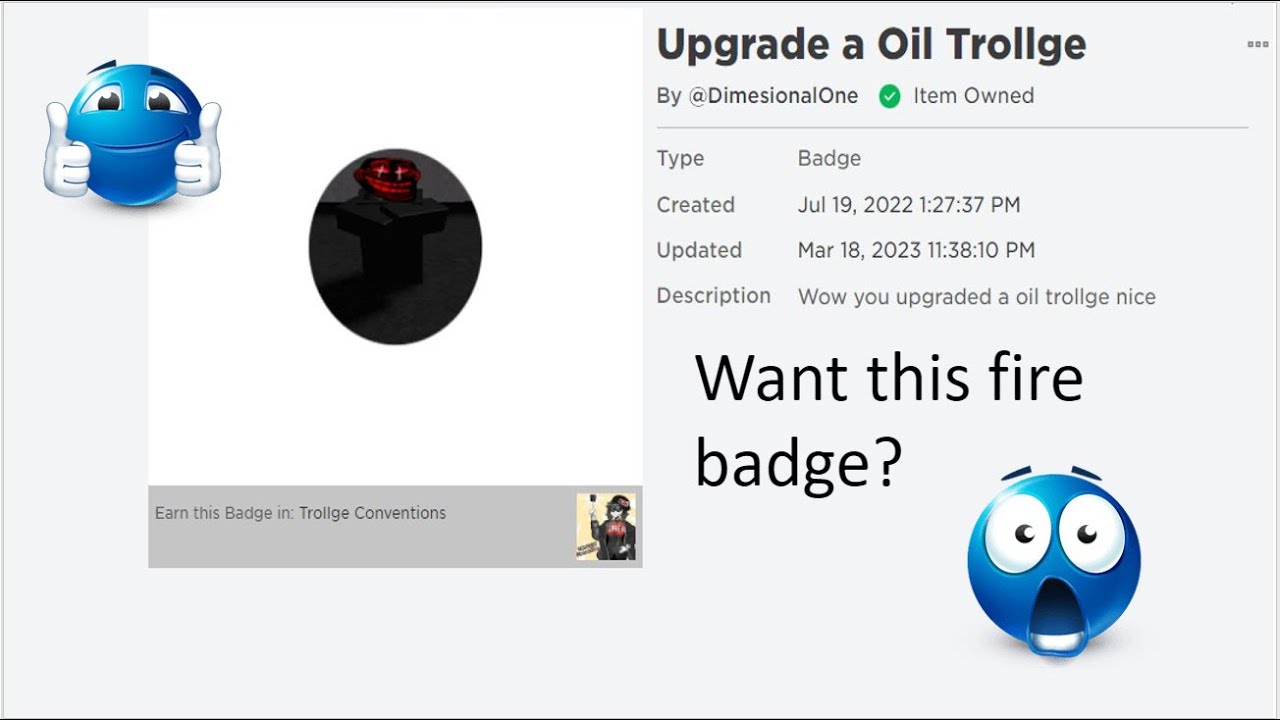 How to get Upgrade oil cup badge (trollge conventions) - YouTube