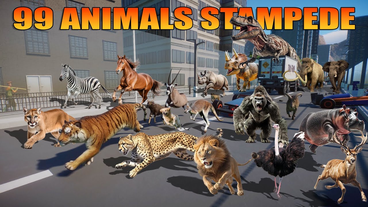 Animals Stampede in The City with 99 Animals Included Mammoth, Elephant ...