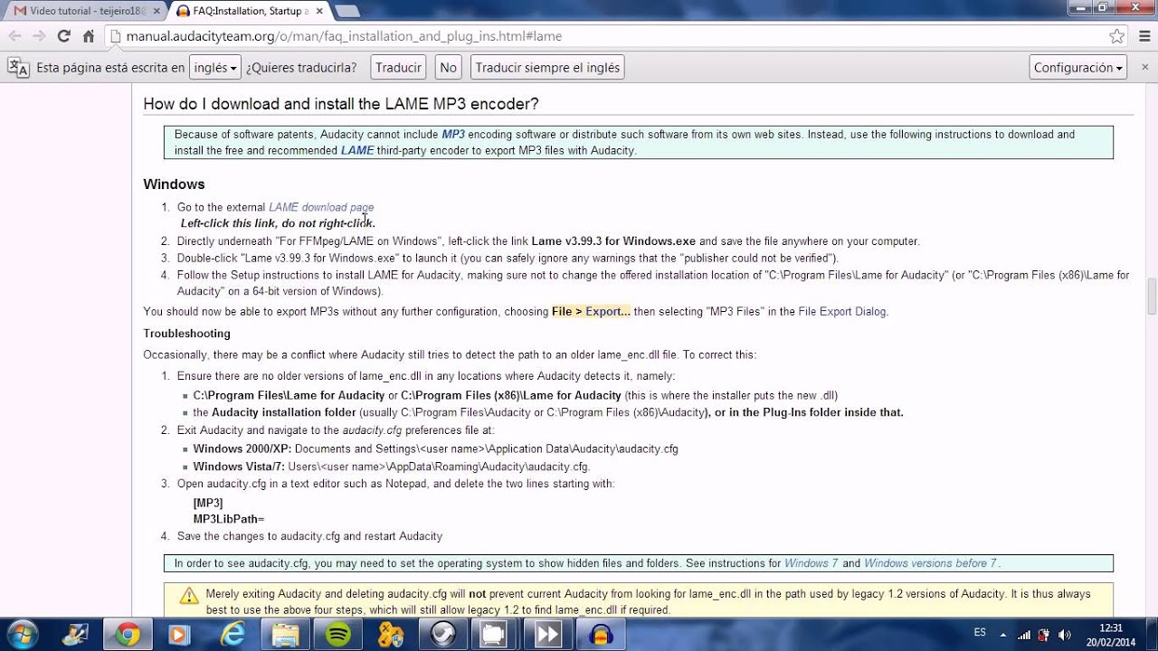 Cómo instalar una biblioteca LAME MP3 para Audacity - YouTube