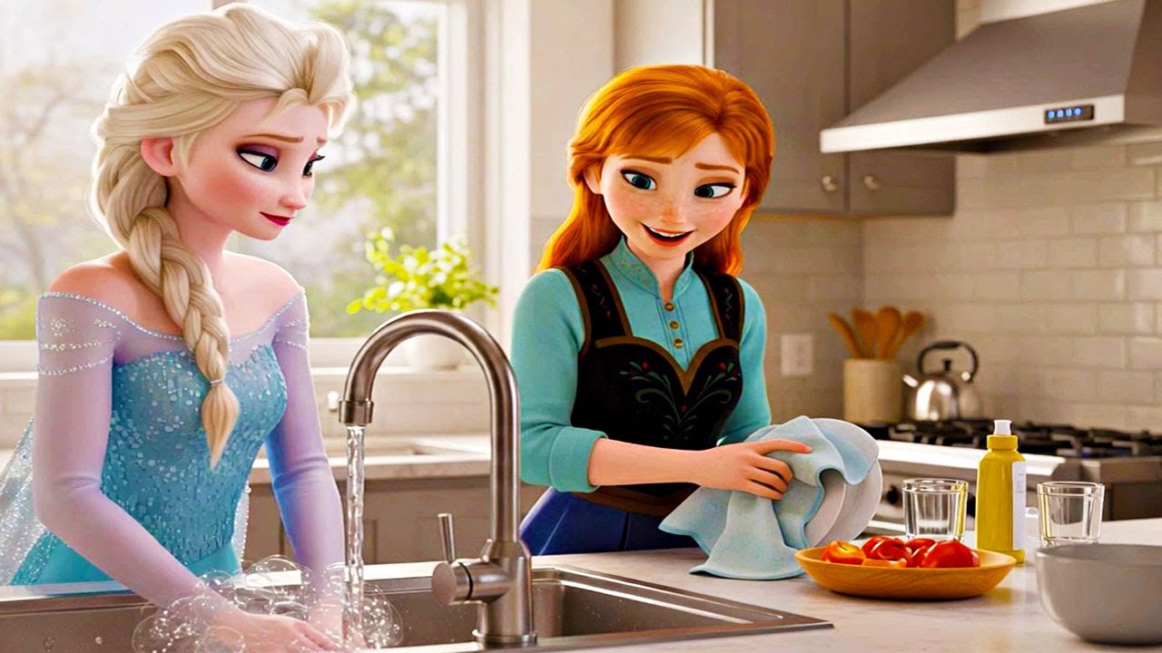 Elsa & Anna Washing Dishes Song ! - YouTube