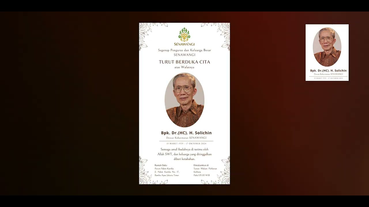 Telah meninggal dunia Dr.(Hc) Drs. H Solichin Usia 84 Tahun - YouTube