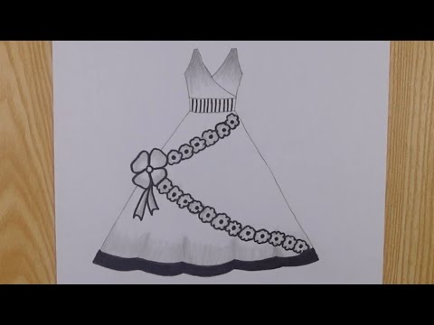 Frock drawing easy || How to draw a frock with pencil || Barbie dress ...