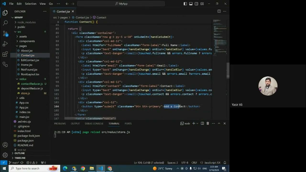 Implementing Redux and Redux-Persist in Contact Book - YouTube