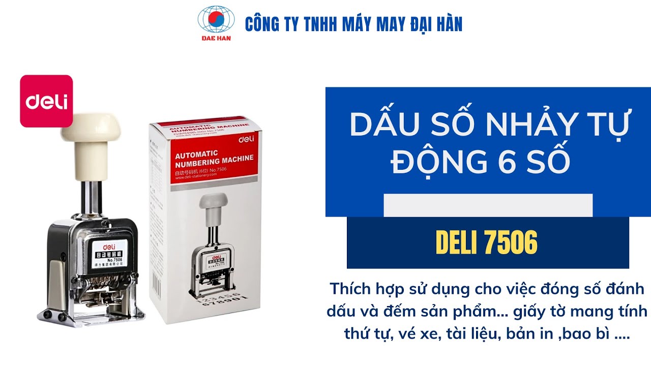 Dấu Số Nhảy Tự Động 6 Số Deli 7506 đóng số nhiều loại tài liệu khác ...