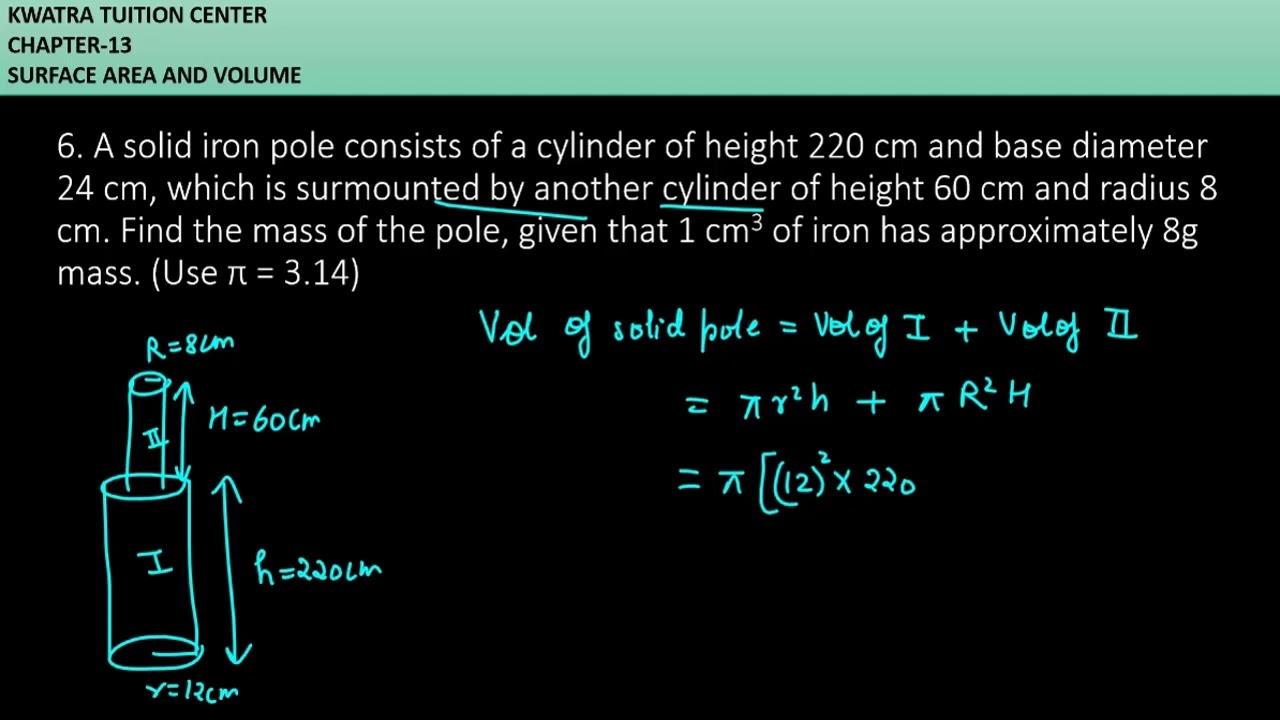6 A Solid Iron Pole Consists Of A Cylinder Of Height 220 Cm And Base