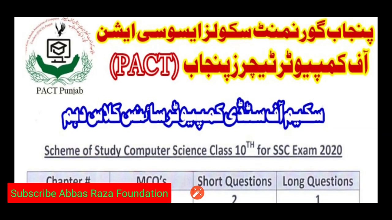 10th computer scheme 2020|10th class computer paper Pattern and scheme ...