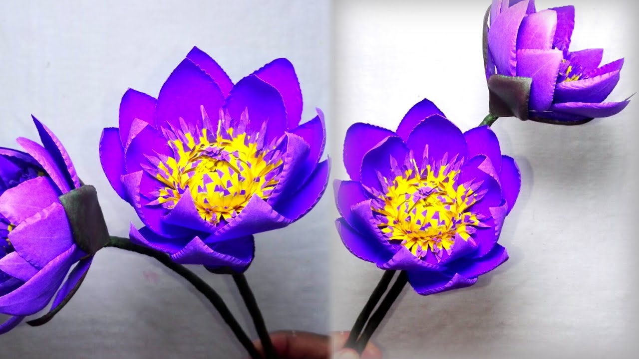 a4 nirmana | How to make paper flowers | blue water lily | නිල් මානෙල් ...