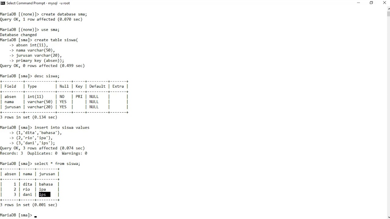 Teknologi Basis Data Tutorial Stored Procedure Di Database Mysql Dengan Cmd Youtube