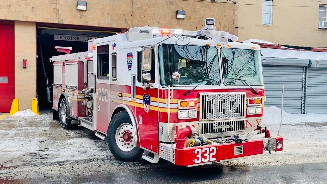 **BRAND NEW 2021 FDNY ENGINE 332** RESPONDING FROM QUARTERS ON BRADFORD ...