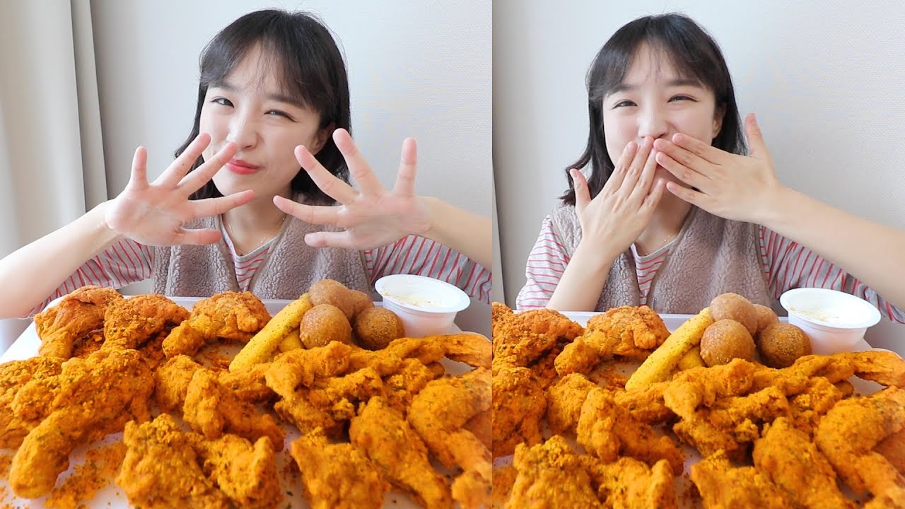 Bhc 핫뿌링클 치킨 먹방 _ 다리랑 날개 둘 다 시켰지롱 :D - YouTube