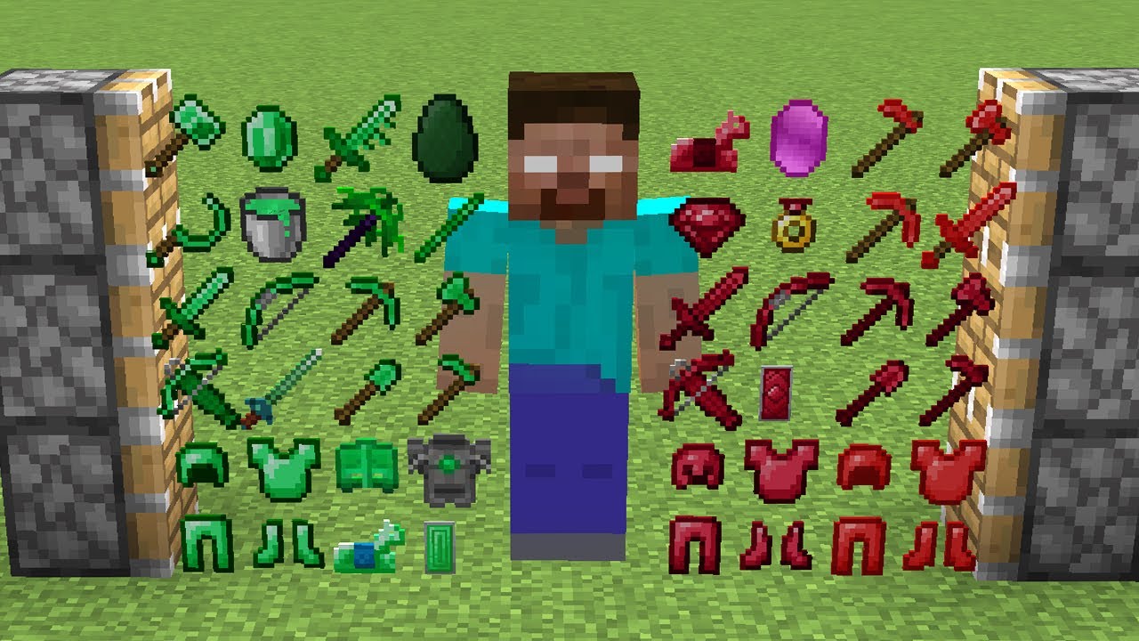 all new emerald items + herobrine + all new ruby items = ??? - YouTube