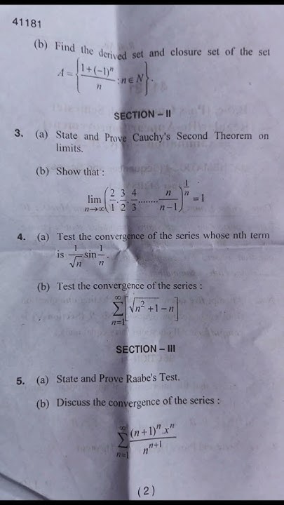 Bsc pass course 4th sem question paper 2025 sequence and series#exam #trending # shorts - YouTube