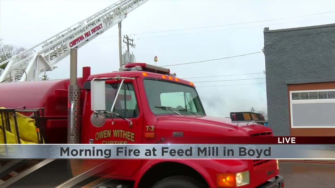 Crews responding to fire at feed mill in Boyd - YouTube
