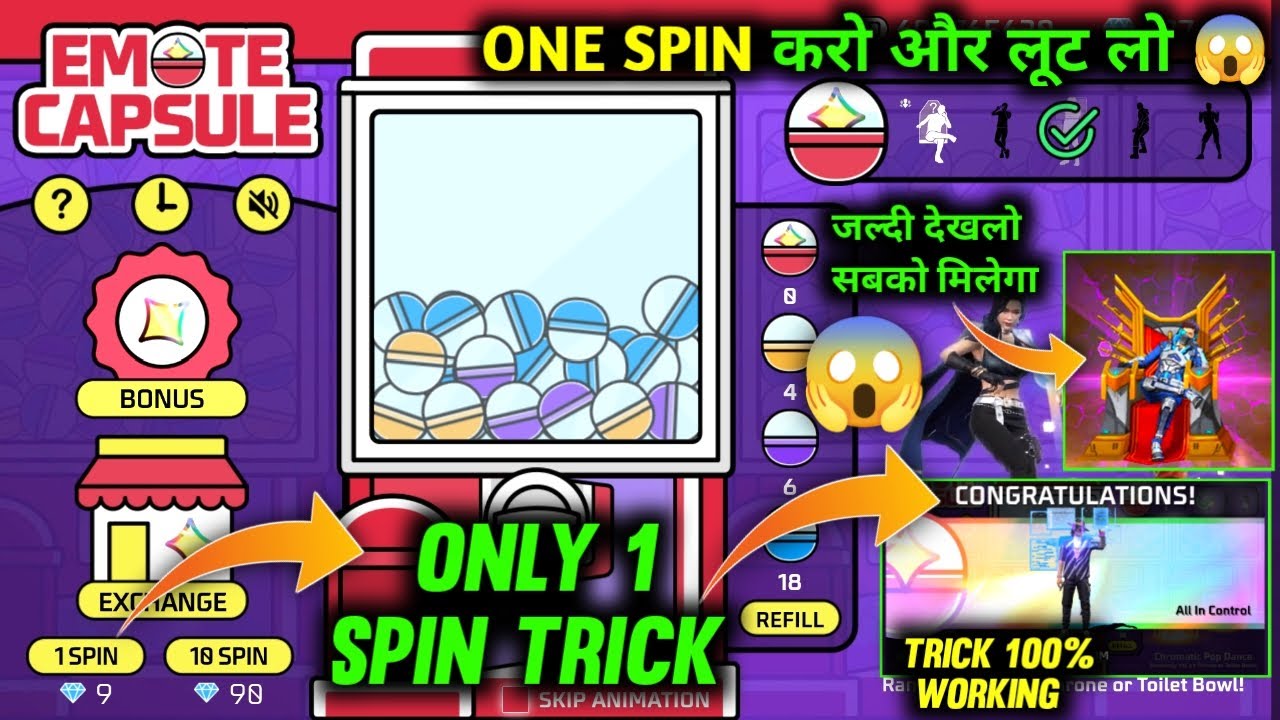 Only 1 Spin And Get FF Throne Emote 🤯 in Free Fire | Emote Capsule ...