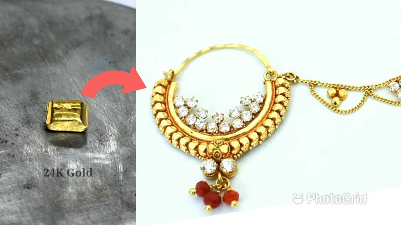 Latest Gold Nathiya Design Making | Bridal Nose Ring Nathiya Design 2 ...