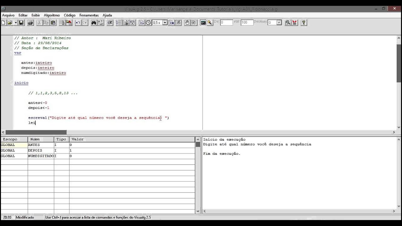 A01 VisualG - Fibonacci - YouTube