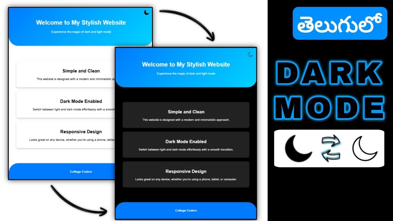 Add Dark Mode To Your Website Using Html Css And Javascript In Telugu 8344